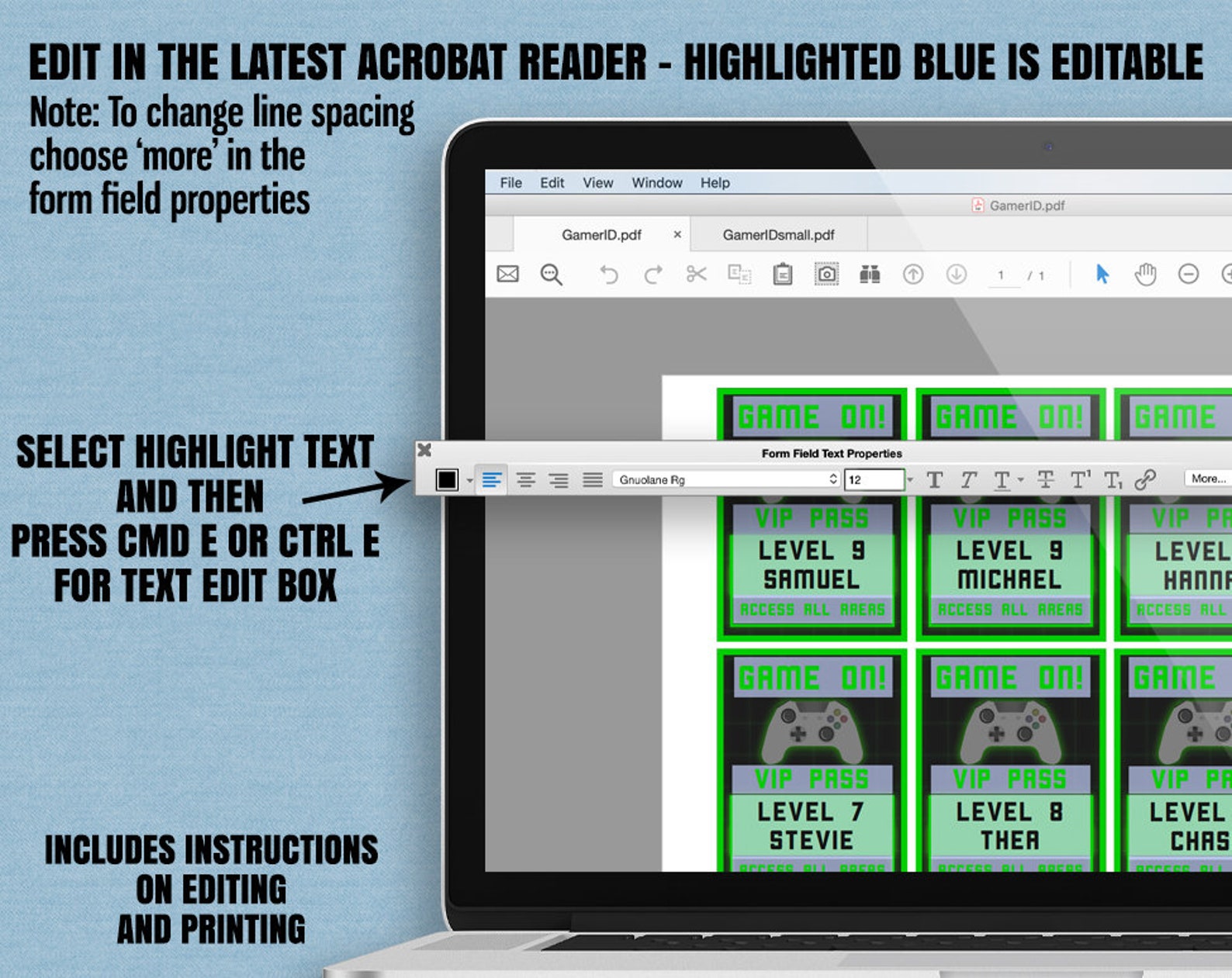 Editable Gamer ID Passes Template Printable Gaming Party - Etsy UK