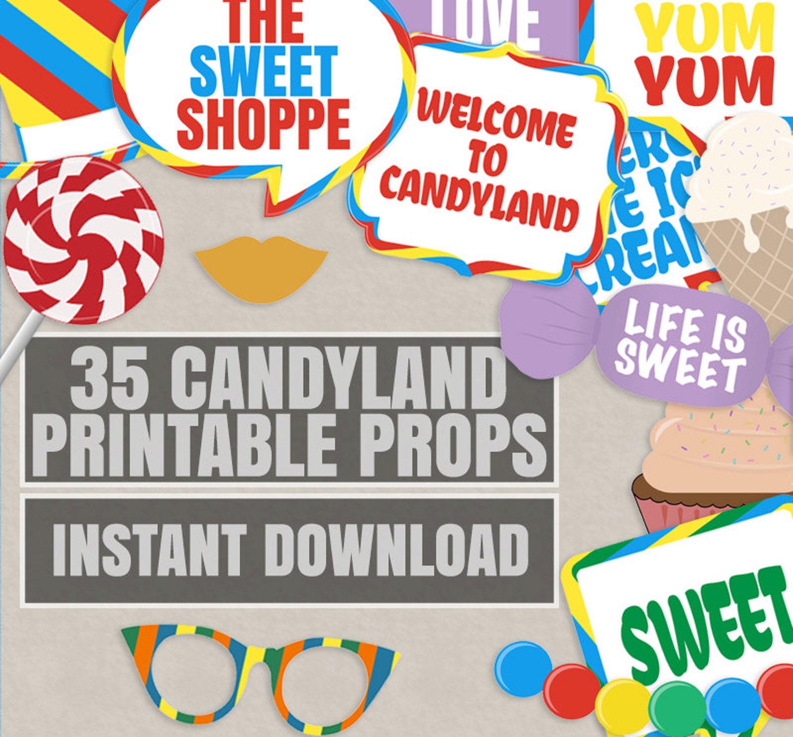 35 Candyland Photo Booth Printable Props, Sweet Shoppe Props, Sweet ...