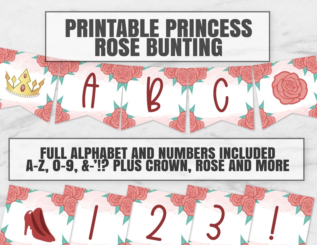 Princess Flag Bunting Printable, Any Phrase, DIY Princess Party Bunting ...