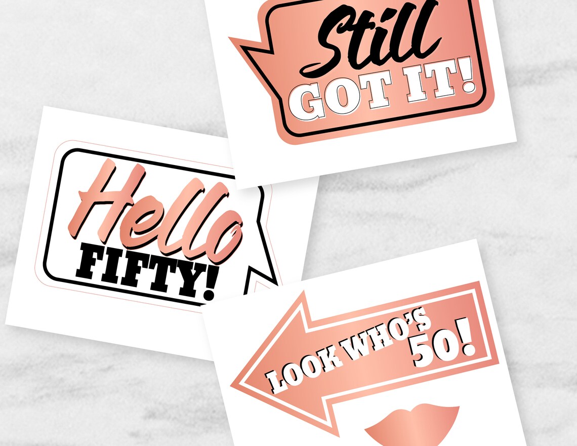 Printable 50th Party Props Rose Gold Party Props 50th - Etsy