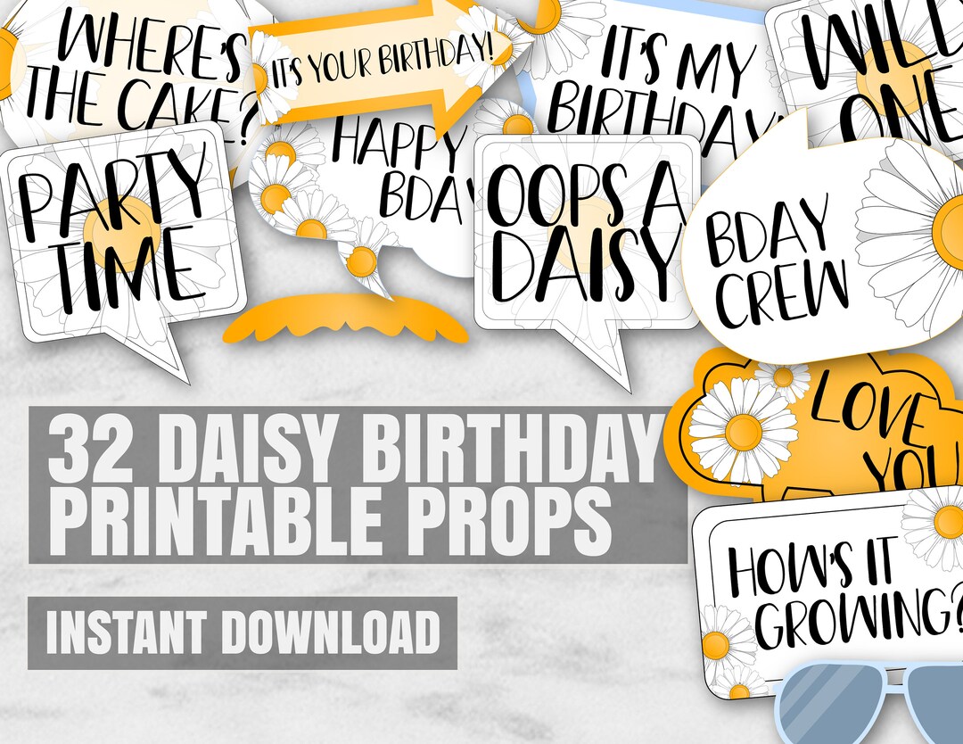 32 Printable Daisy Party Props, Daisy Party Decor, Digital Daisy Selfie ...