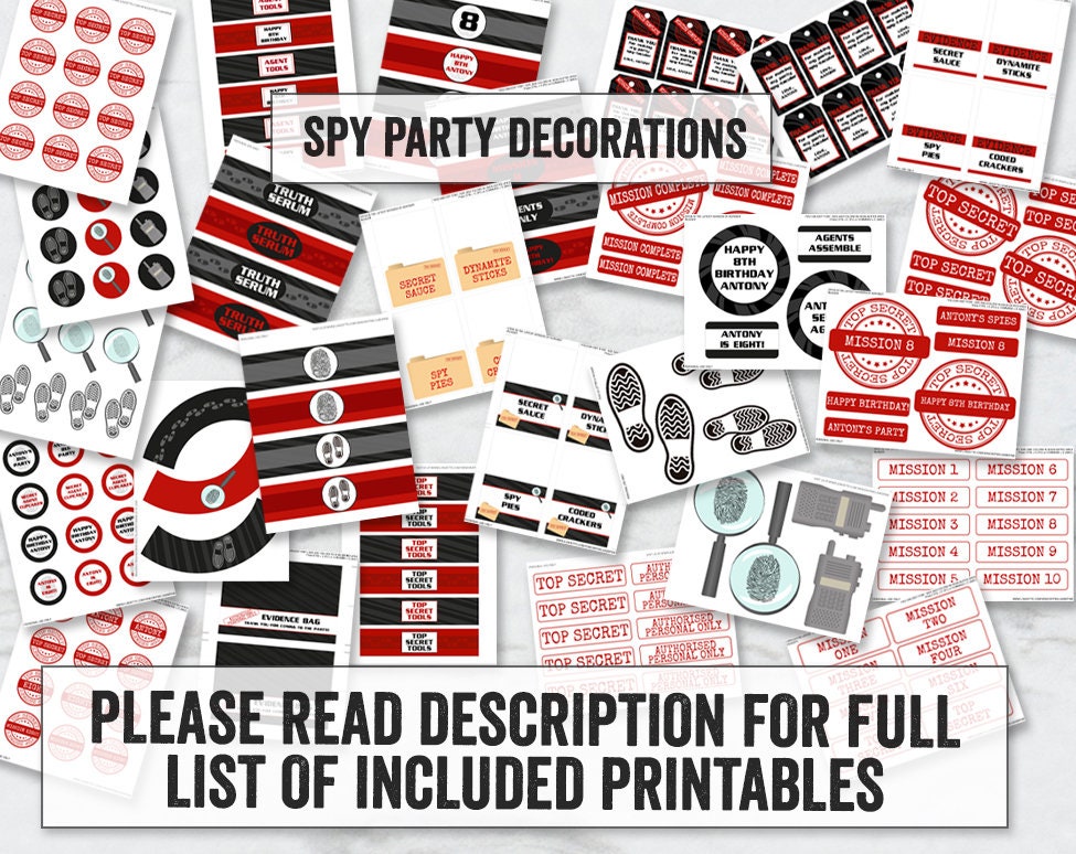 Editable Spy Party Bundle, Printable Secret Agent Party Pack, Printable ...