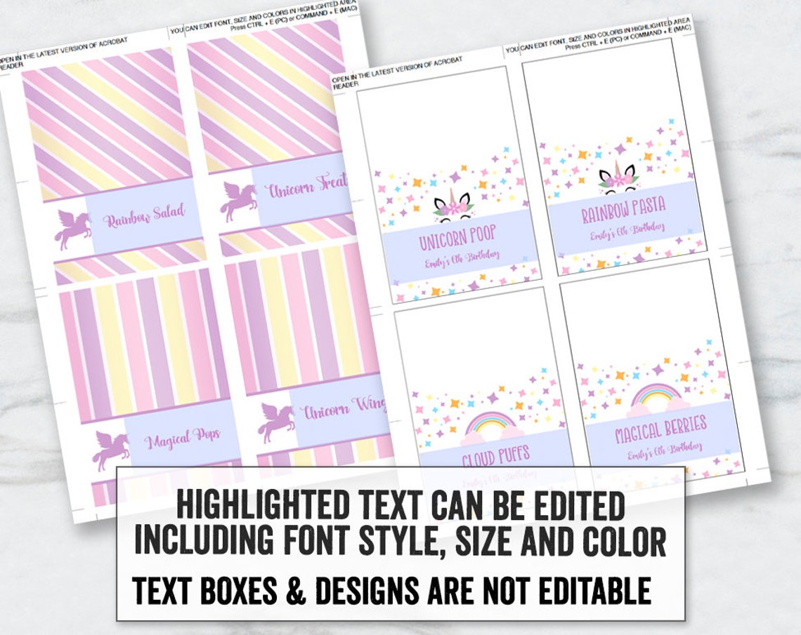 Editable Unicorn Party Bundle Printable Unicorn Birthday - Etsy