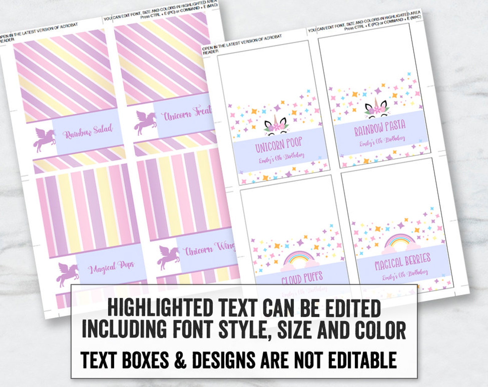 Editable Unicorn Party Bundle Printable Unicorn Birthday - Etsy