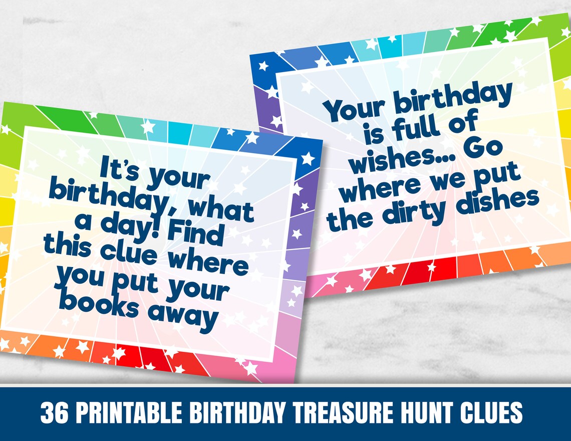 Printable Birthday Day Treasure Hunt Clues Birthday Rainbow - Etsy