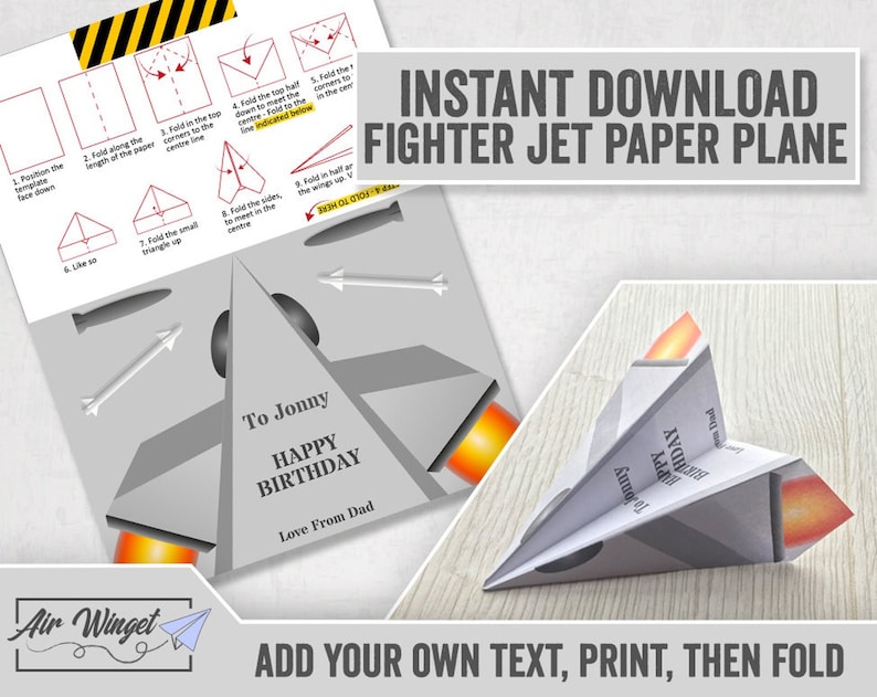 Fighter Jet Paper Plane Template Editable Fight Jet Plane - Etsy Canada