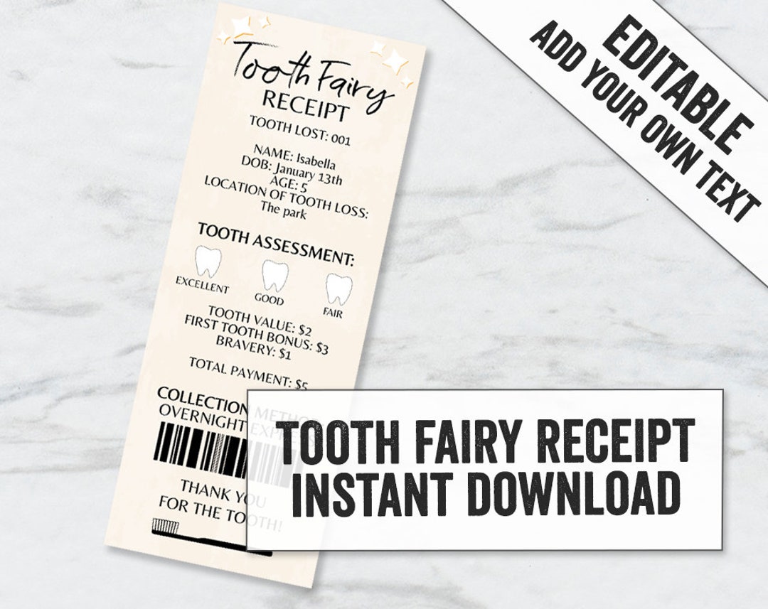 Printable Tooth Fairy Receipt, Large Printable Fairy Receipt, Printable ...