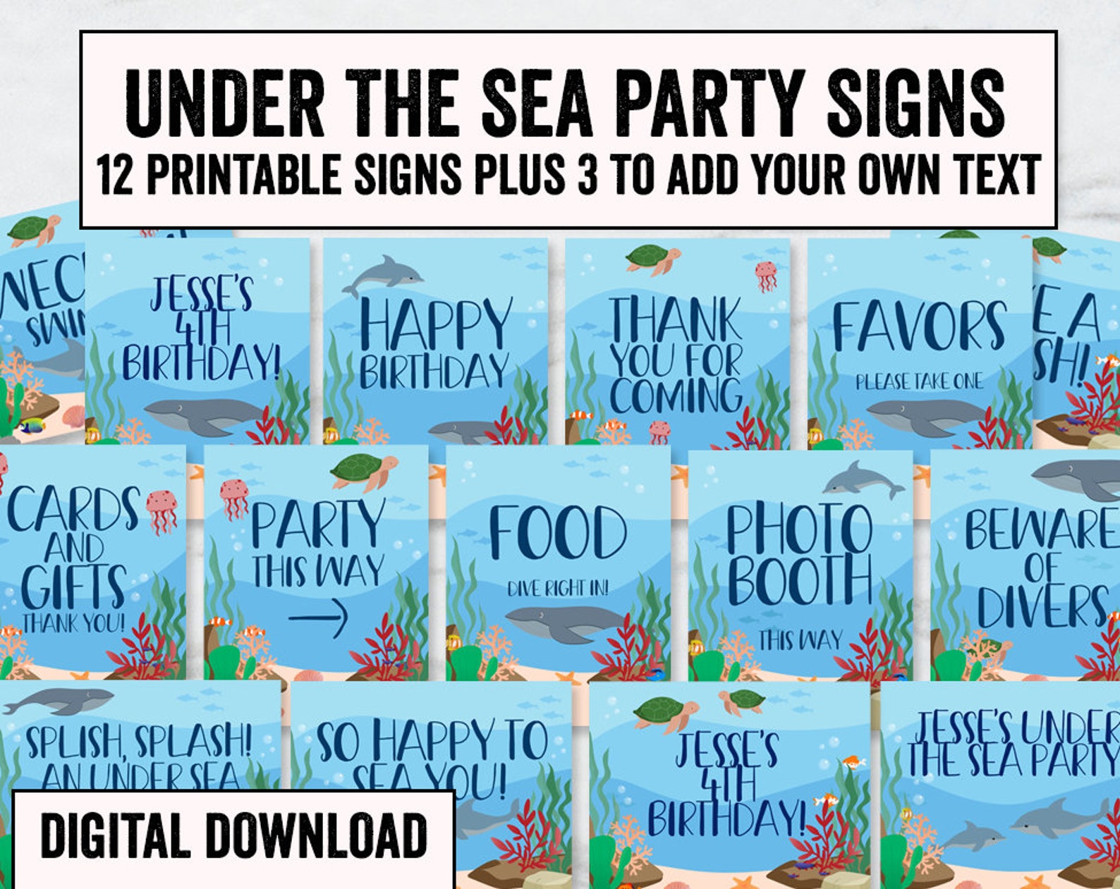 Under the Sea Party Signs, Printable Under the Sea Birthday Party 10x8 ...
