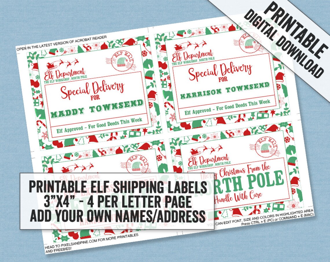 Printable Elf Shipping Label Printable Elf Christmas Parcel - Etsy UK