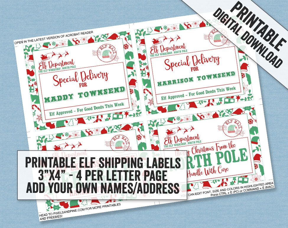 Printable Elf Shipping Label Printable Elf Christmas Parcel - Etsy ...