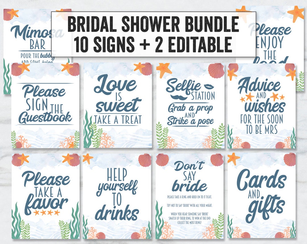 Beach Bridal Shower Sign Bundle, Beach Bridal Shower Printables Signs ...
