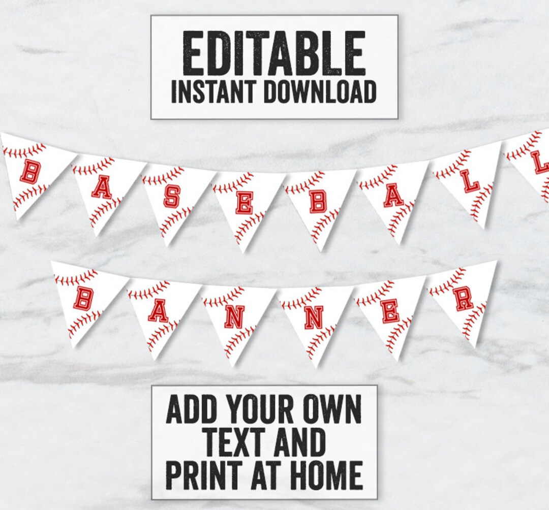Editable Baseball Bunting, Printable Baseball Party Banner, Bunting Diy ...