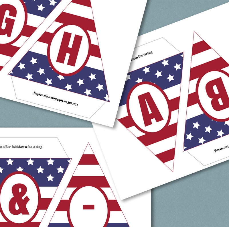 Printable American Flag Bunting, Alphabet Bunting Printable, American ...