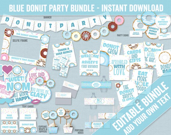 Donut Theme Printable Party Bundle Editable Donut Birthday | Etsy
