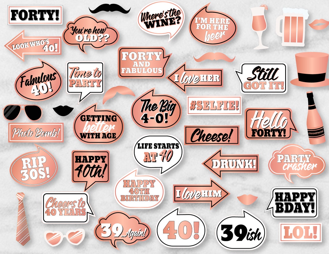 Printable 40th Party Props, 40th Birthday Rose Gold Props, Printable 40 ...