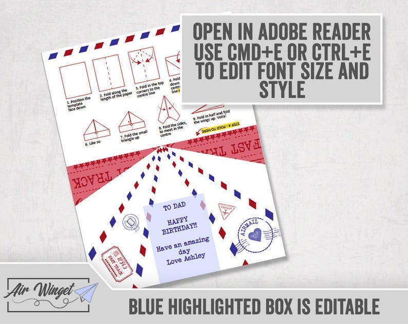 Airplane Paper Plane Template Editable Plane Card Template - Etsy