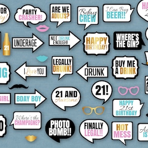 38 Printable 21st Birthday Props, Twenty First Photo Booth Props ...