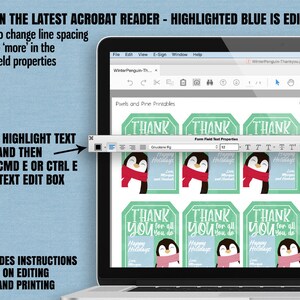 Printable Penguin Gift Tags, Editable Christmas Thank You Tags, Teacher ...