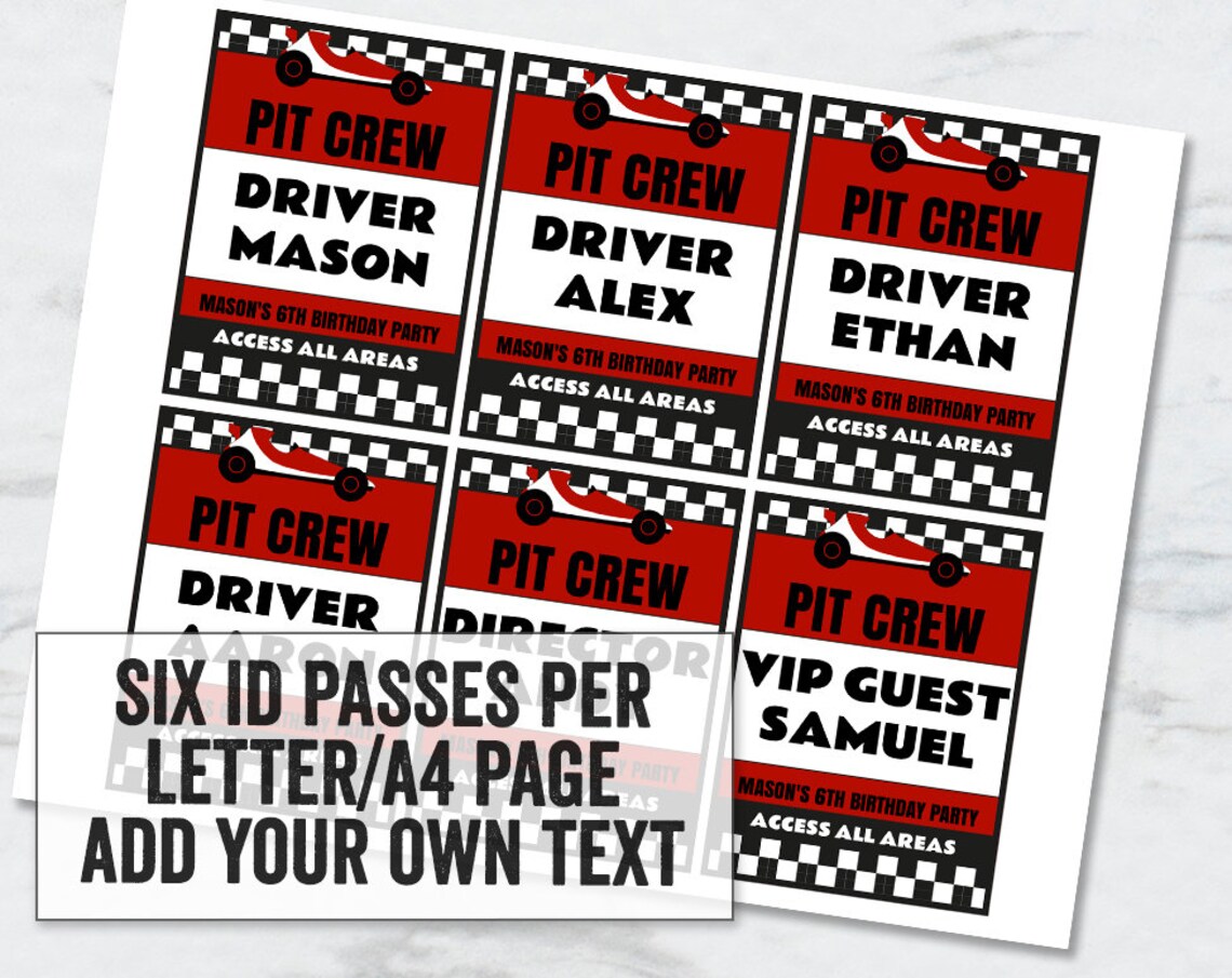 Editable Racing Driver Vip Passes Printable Race Car Party | Etsy