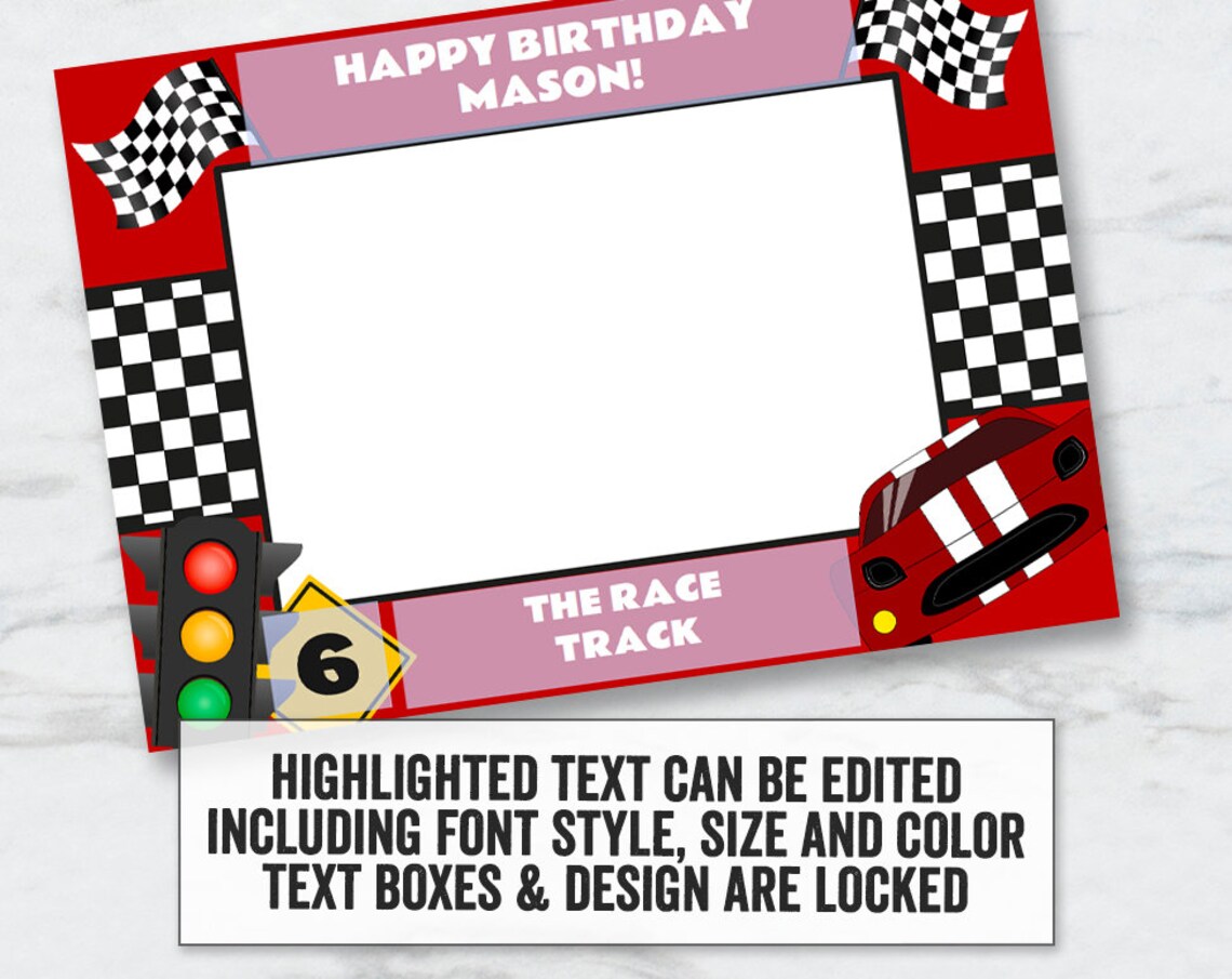 Printable Car Racing Selfie Frame Add Your Own Text Red Race | Etsy