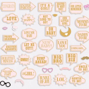 40 Baby Shower Photo Booth Props, Pink and Gold, Printable Baby Shower ...