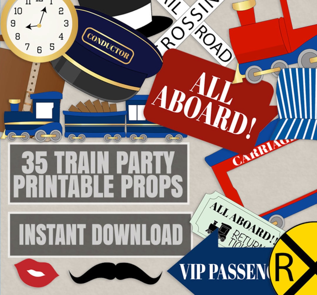 35 Train Party Printable Props, Conductor Train Themed Party Diy Photo ...