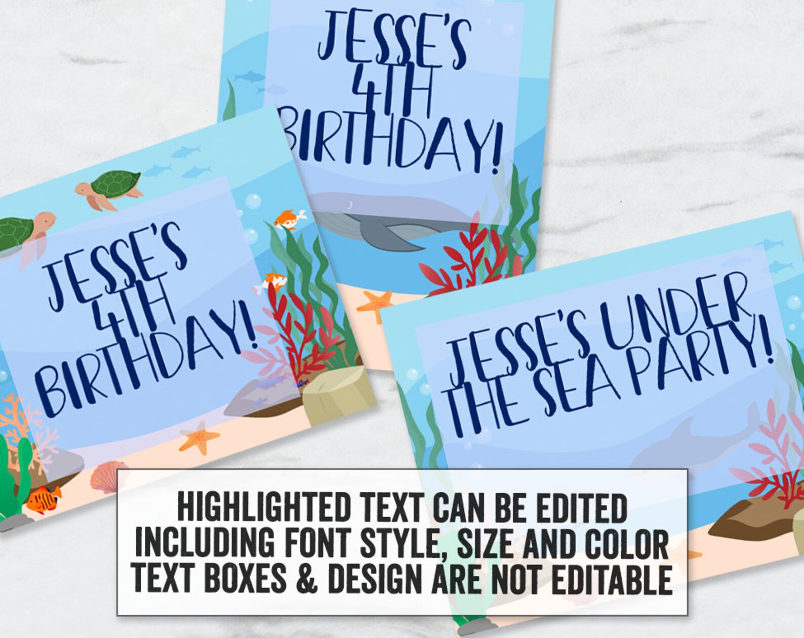 Under the Sea Party Signs, Printable Under the Sea Birthday Party 10x8 ...