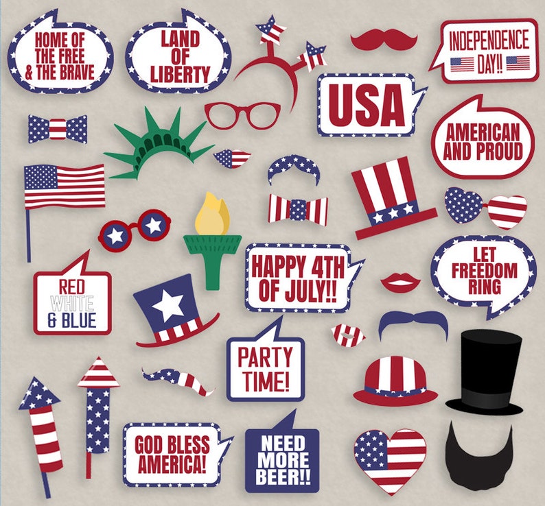 35 4th of July Props, Printable Photo Booth Props, American Party ...