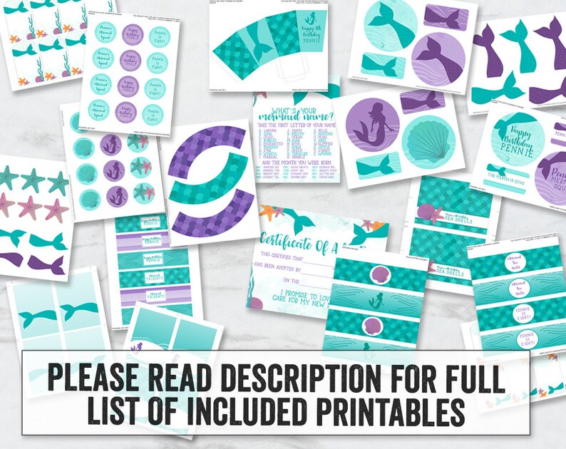 Editable Mermaid Party Bundle, Printable DIY Mermaid Party Pack ...