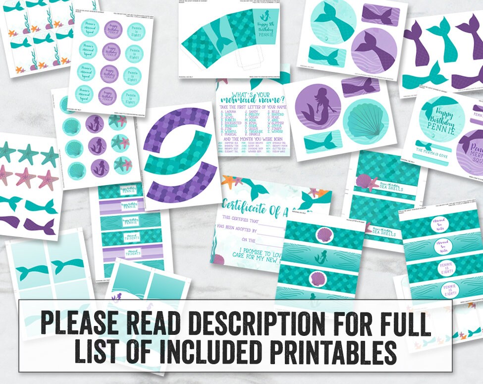 Editable Mermaid Party Bundle Printable DIY Mermaid Party | Etsy UK