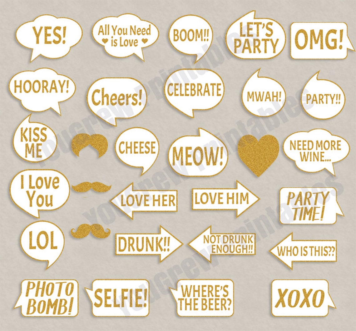 30 Party Printable Photo Booth Prop Gold Photo Props Digital - Etsy UK