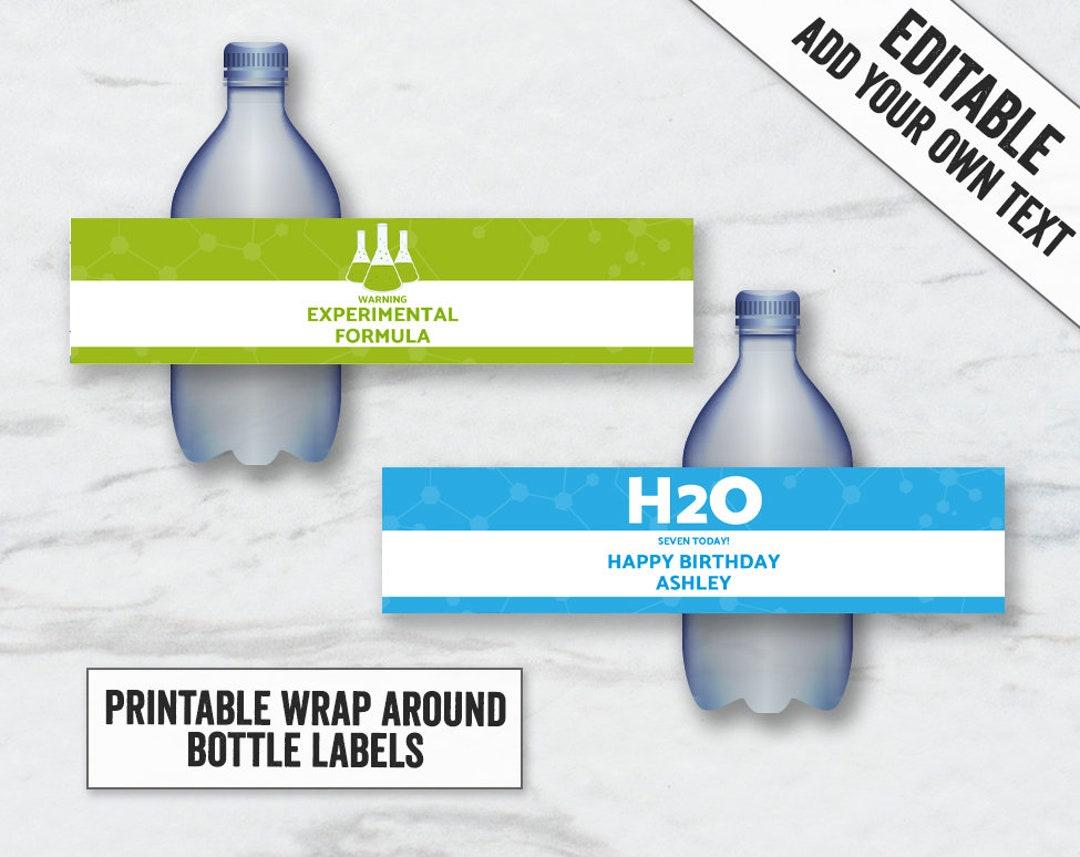 Science Water Bottle Labels, Editable H20 Water Bottle Wrap Labels, Mad ...