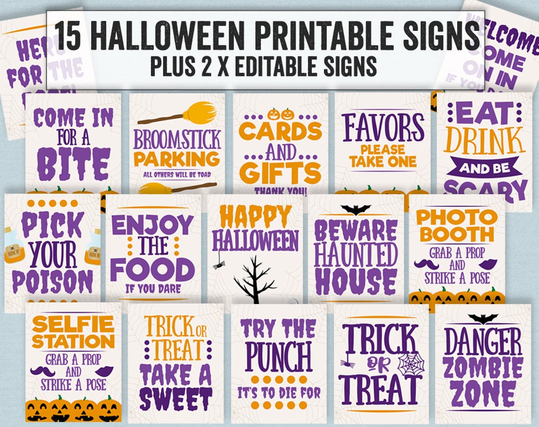 Halloween Party Signs, Printable Halloween Party Signs, Editable ...