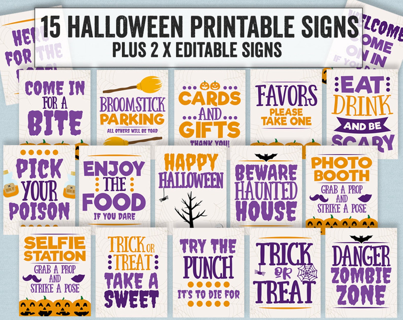 Halloween Party Signs, Printable Halloween Party Signs, Editable ...