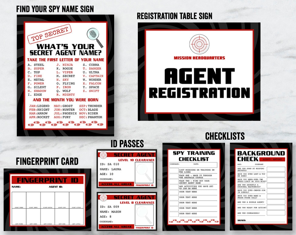 Editable Spy Party Bundle Printable Secret Agent Party Pack | Etsy UK
