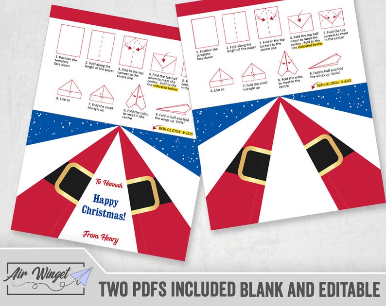 Printable Paper Plane Christmas Santa Template Editable - Etsy