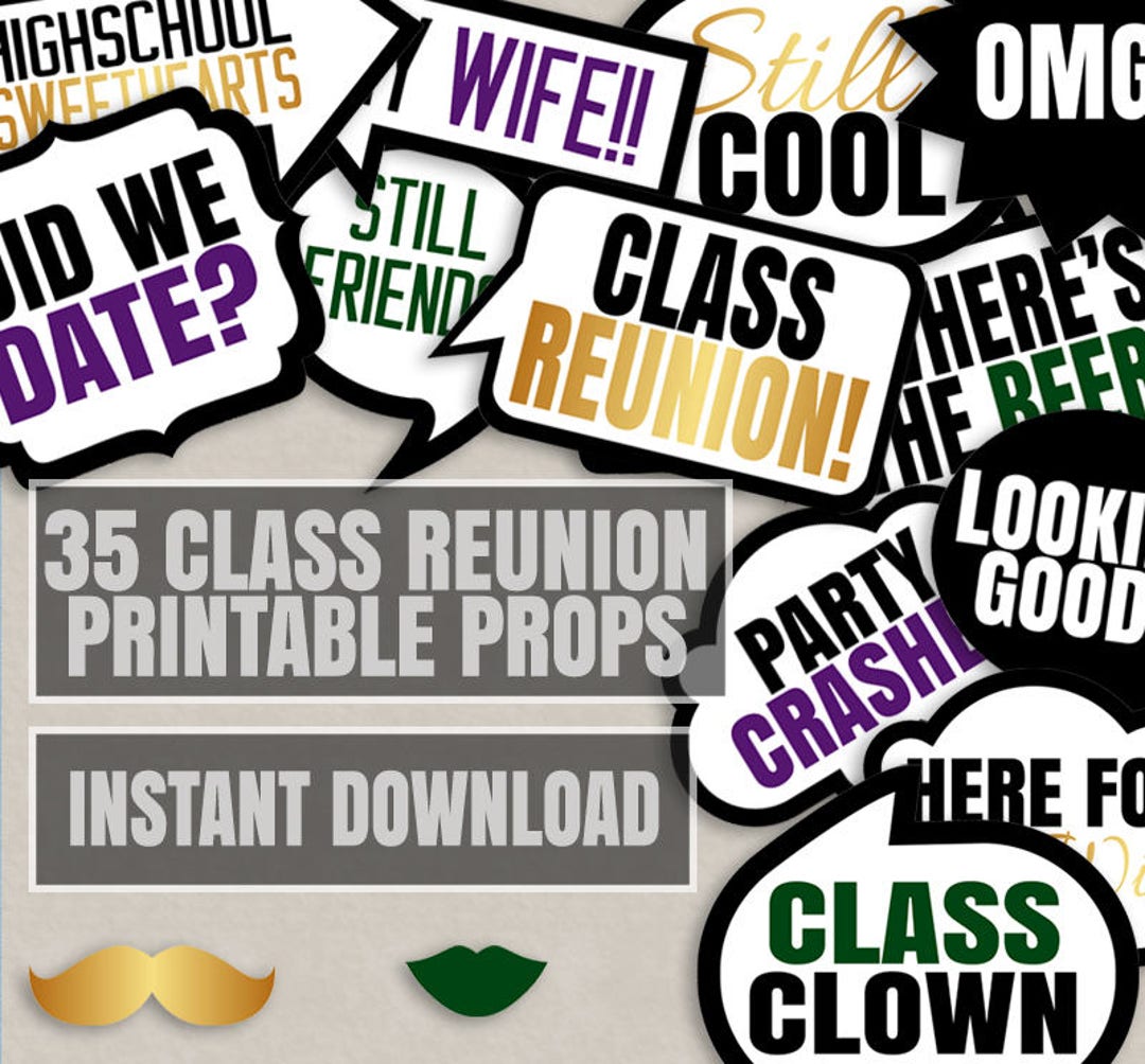 Class Reunion Photo Props, Reunion Photo Booth Gold Party Printable ...