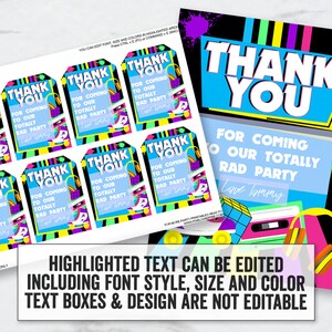 Printable Eighties Party Tags, Editable 80s Themed Thank You Tags ...