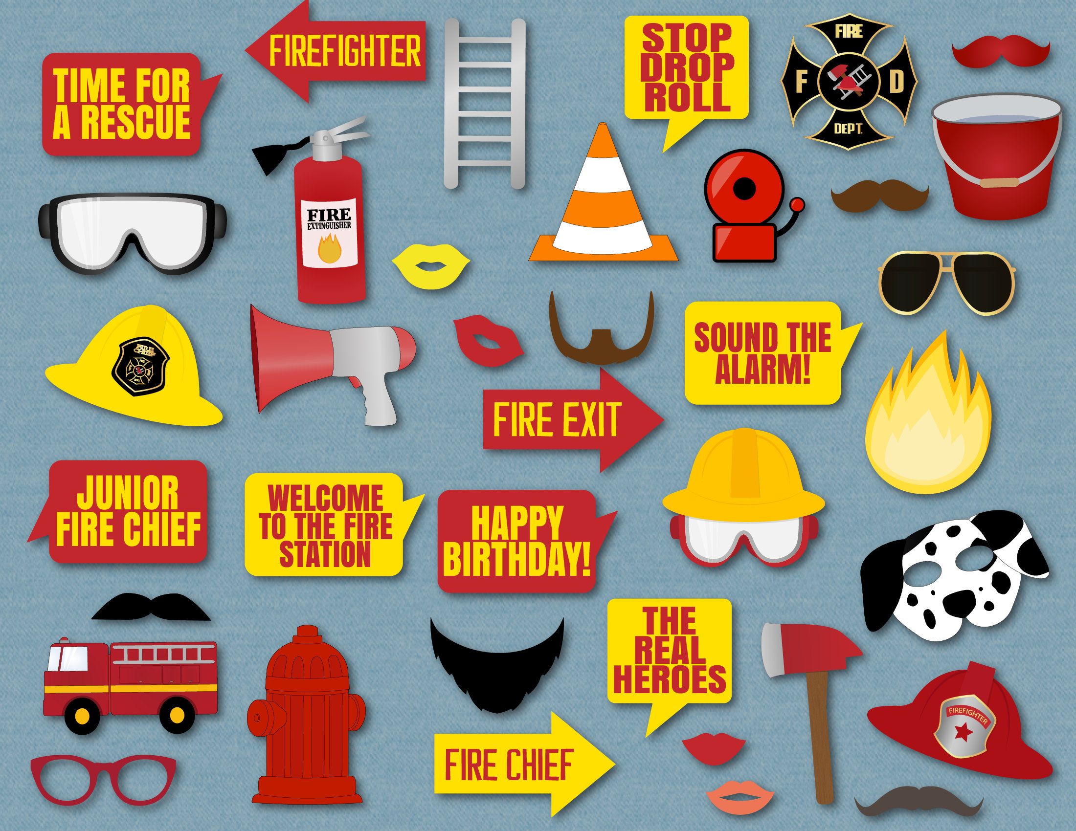 35 Firefighter Party Printable Photo Booth Props Fireman - Etsy