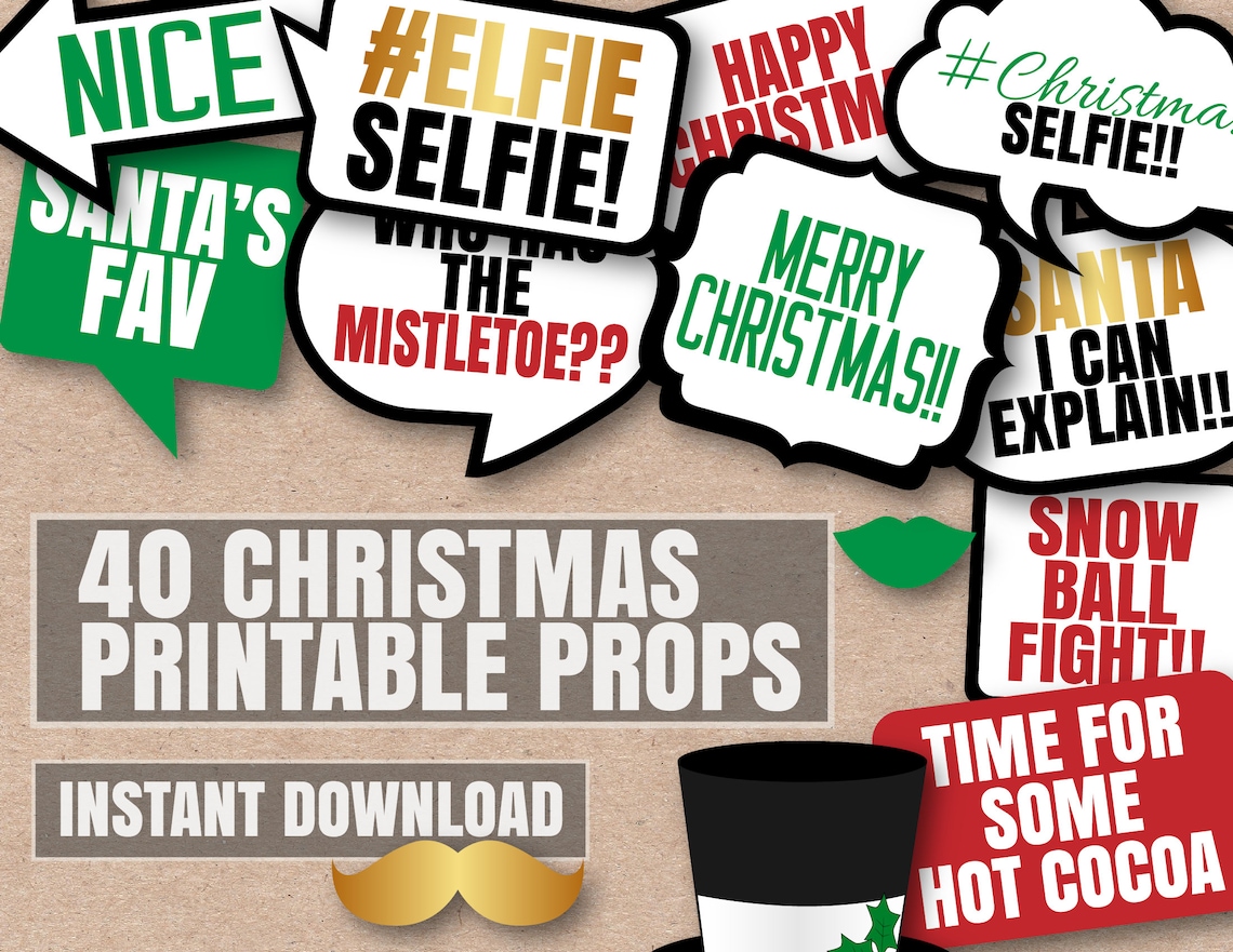 40 Christmas Party Photo Booth Props Fun Christmas Printable | Etsy