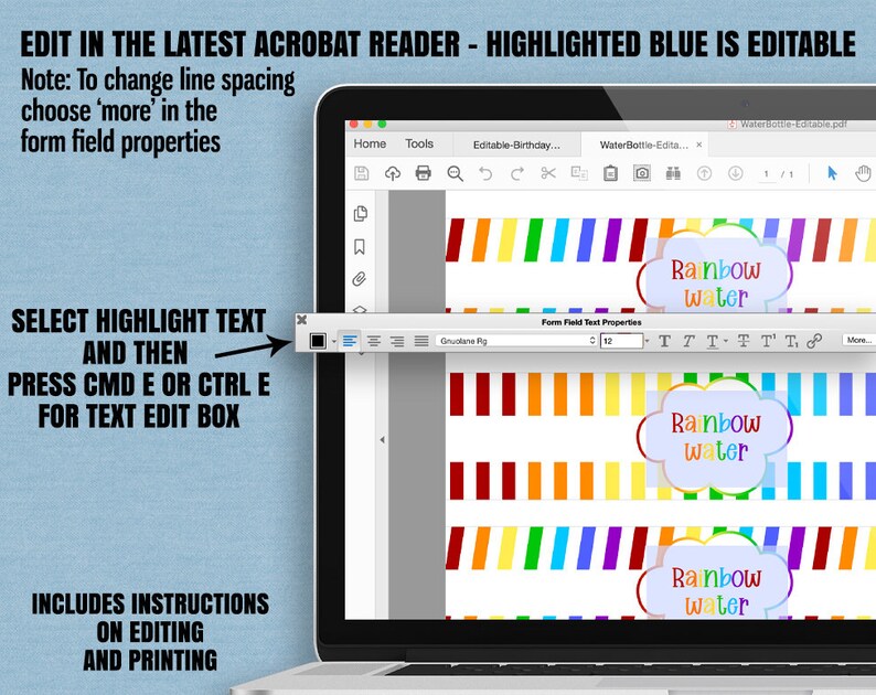 Printable Rainbow Water Bottle Wrap Editable Rainbow Party - Etsy