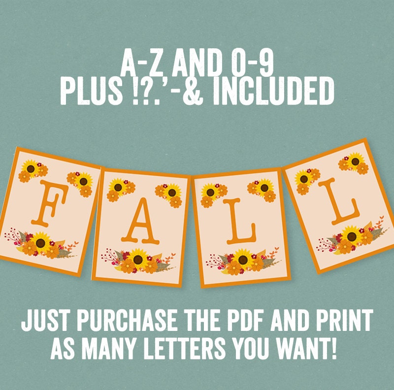 Printable Fall Party Banner, Fall Party Decor, Orange Floral Bunting ...