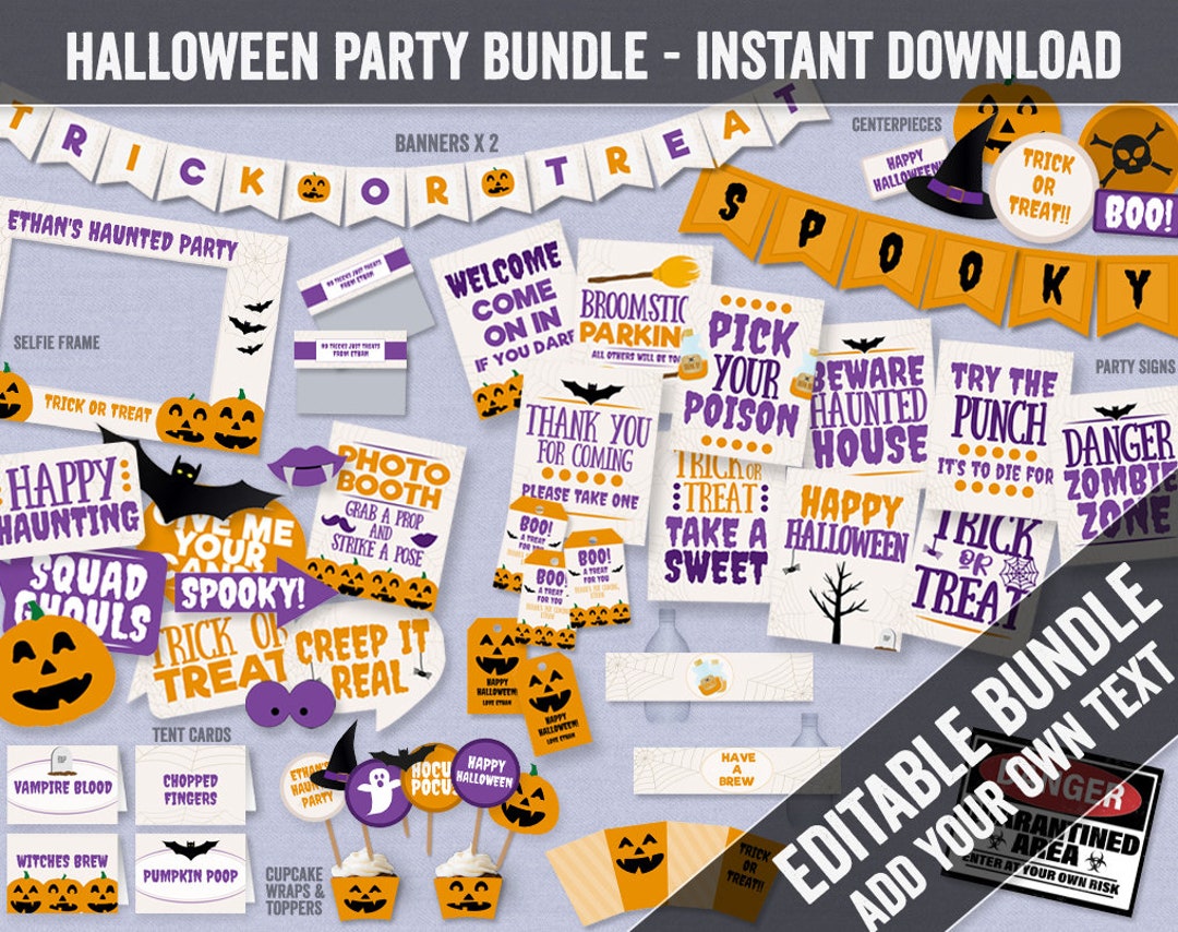 Editable Halloween Party Bundle, Printable Halloween Party Pack, DIY ...
