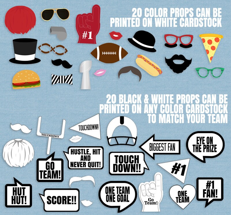 40 Football Printable Any Team Photo Booth Props American - Etsy