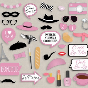 35 Paris Party Photo Props, Parisian Photobooth Party Ideas, Pink Paris ...