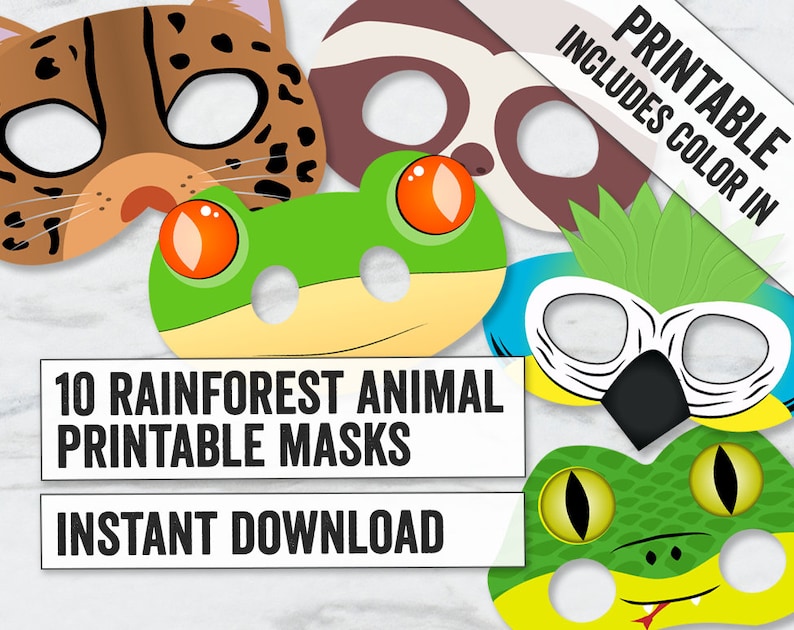 10 Rainforest Mask Printables, Printable Jungle Rainforest Animal Masks ...