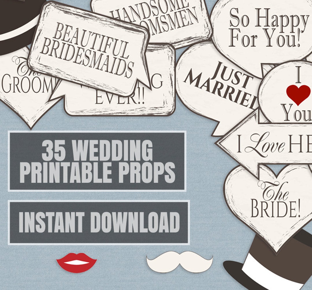 35 Chic Wedding Props, Printable Photobooth Props Vintage Style Decor ...