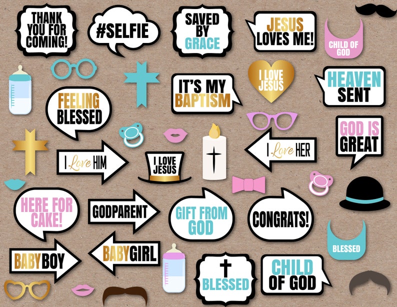 40 Christening Photo Booth Props, Props for Christening, Baby Baptism ...