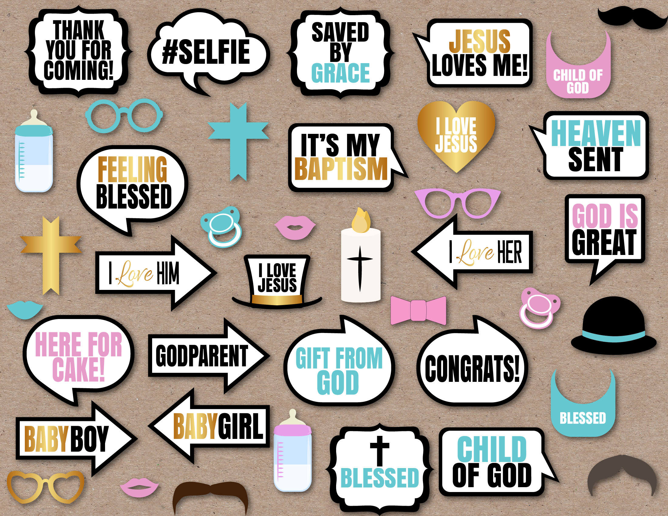 40 Christening Photo Booth Props Props for Christening Baby - Etsy Canada