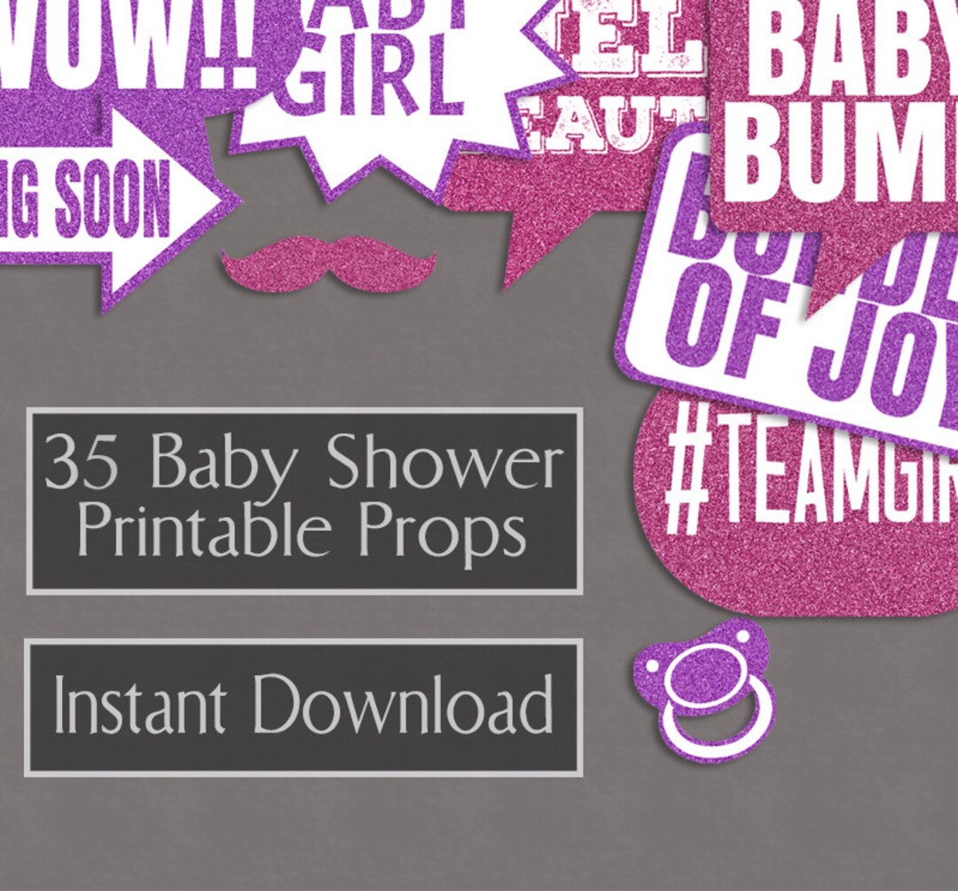 35 Baby Girl Printable Props, Printable Baby Shower Photo Booth Props ...
